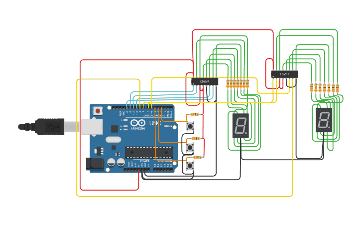Circuit design Copy of 1 Display 7 segmenti e 1 BCD | Tinkercad