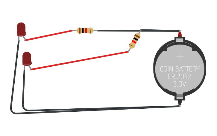Circuit Design Lighting 2 Leds With A Coin Cell 3v Battery Tinkercad