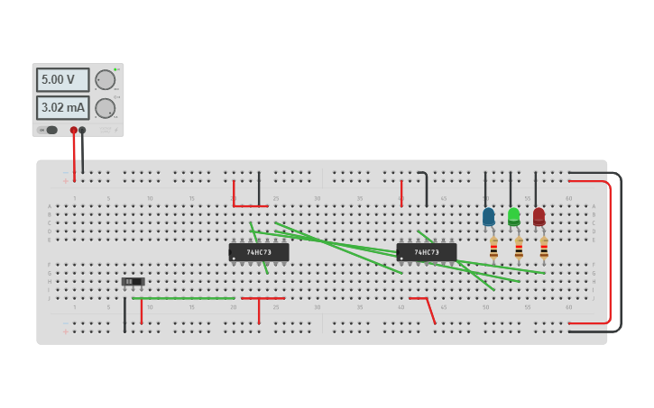 Circuit design 3 bit counter - Tinkercad Circuit design 3 bit counter - Tinkercad
