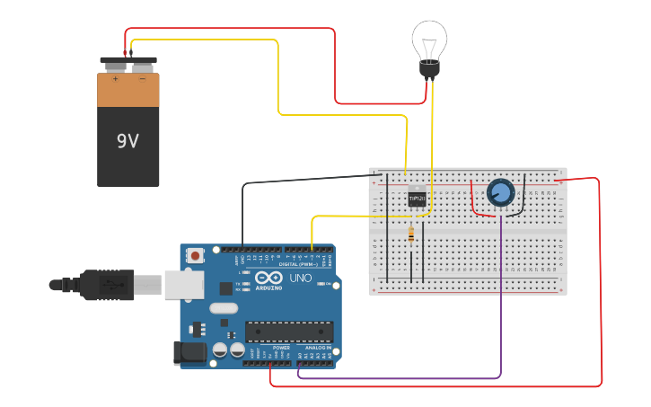 Circuit design control lluminositat amb Tip120 - Tinkercad
