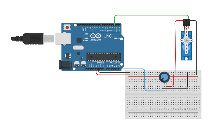 Circuit design Servo con potenciometro - Tinkercad