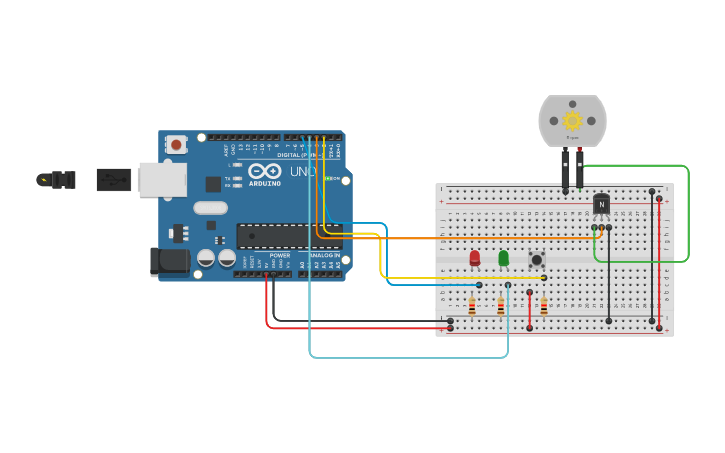 Circuit design MONITOR EN SERIE,LED,BOTON Y MOTOR | Tinkercad