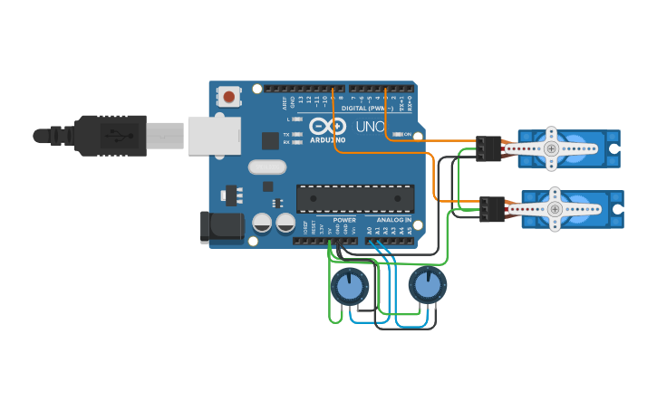 Circuit design CIRCUITOS CON CONTROL DE SERVOMOTOR (JOYSTICK) - Tinkercad Circuit design CIRCUITOS CON CONTROL DE SERVOMOTOR (JOYSTICK) - Tinkercad