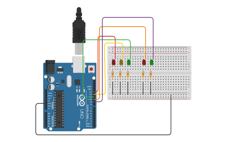 Circuit design semáforo de veículos - Tinkercad