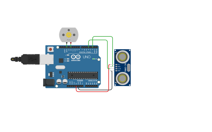 Circuit design sensor ultrasonico com motor cc - Tinkercad Circuit design sensor ultrasonico com motor cc - Tinkercad