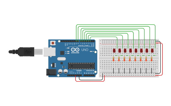 Circuit design Fibonacci Sequence Using 8 Bit LED Display | Tinkercad