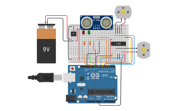 Circuit Design Projet 10 Contrôle De 2 Moteurs Par Un Capteur Ultrason Tinkercad