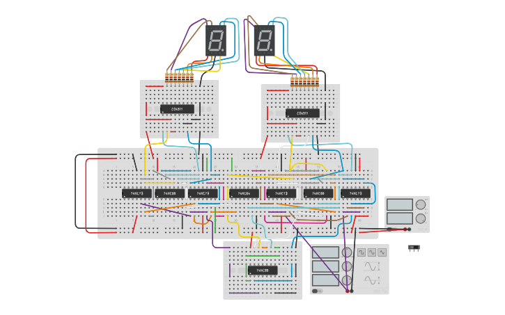 Circuit design Relógio digital, segundo - Tinkercad