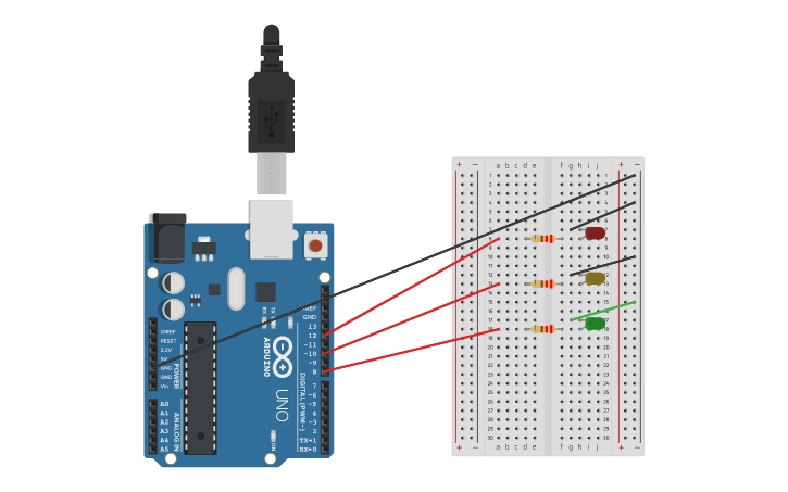 Circuit design Traffic Lights - Tinkercad