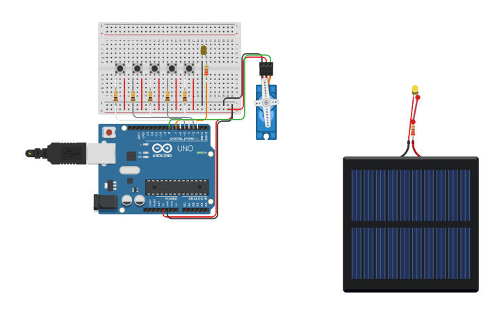 Circuit design safe with led and servo | Tinkercad