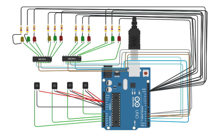 Circuit design Smart Traffic control. - Tinkercad