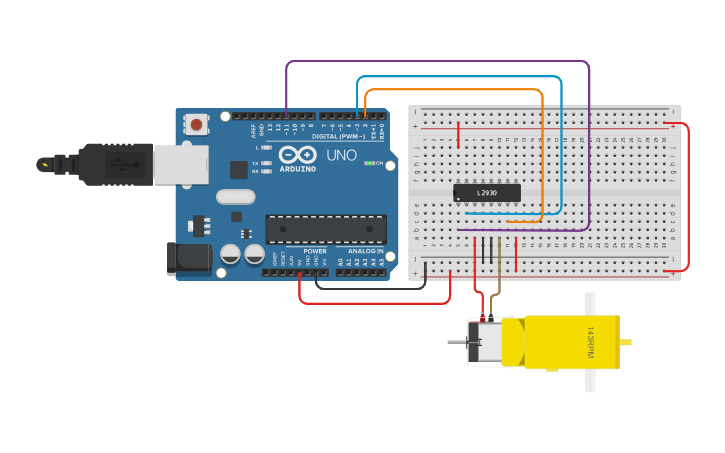Circuit design Sessão 5 - Prática 4 - Motor DC - Tinkercad