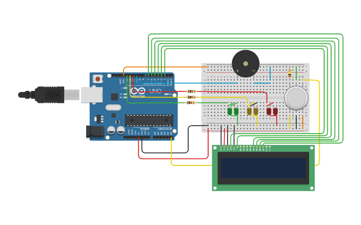 Circuit design Detector Fuga de Gas - Tinkercad