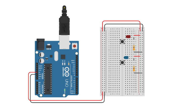 Circuit design 2 LED 2 Switch - Tinkercad