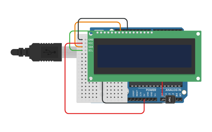 Circuit design Temperature Display - Tinkercad