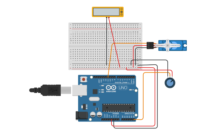 Circuit design potenciometro com servo motor - Tinkercad