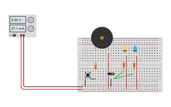 Circuit design LED Y PIEZO - Tinkercad