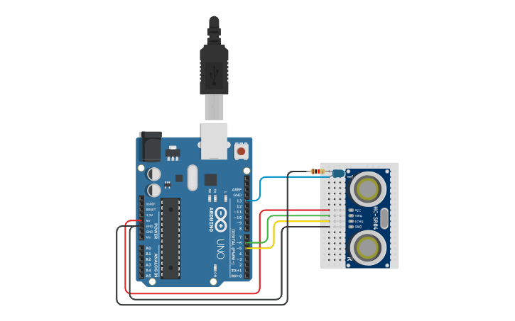 Circuit design Sensor Ultrasónico + Led - Tinkercad