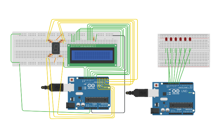 Circuit design 7 segment and lcd screen - Tinkercad