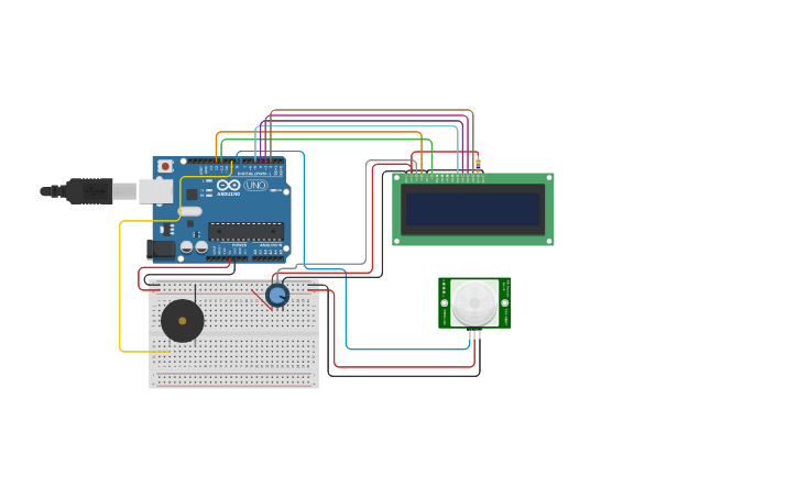 Circuit design Sensor de Movimiento con LCD - Tinkercad