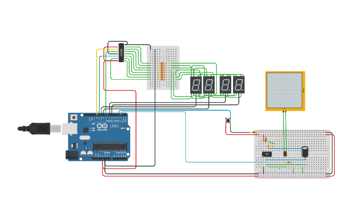 Circuit design "Clock" with 555 timer and 7 seg display - Tinkercad