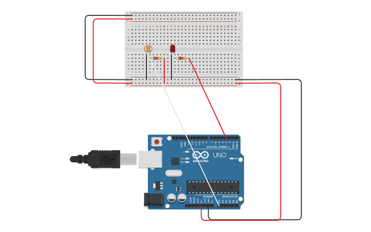Circuit Design Controlling An Led Using A Photoresistor Tinkercad
