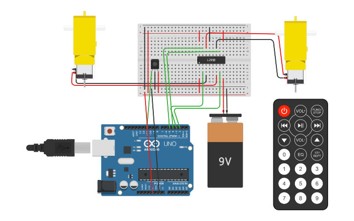 Circuit design Memorable Remote Controlled 2 DC Motors - Tinkercad