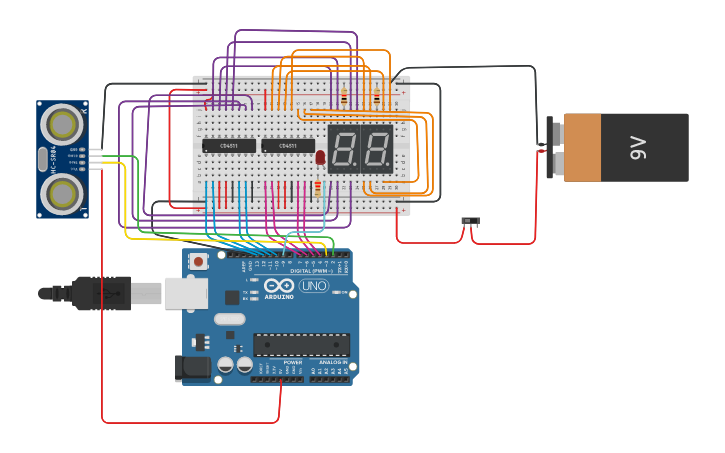 Circuit design Ultrasonic ruler | Tinkercad