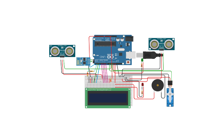 Circuit design SMART PARKING SYSTEM (19BEC0525) | Tinkercad