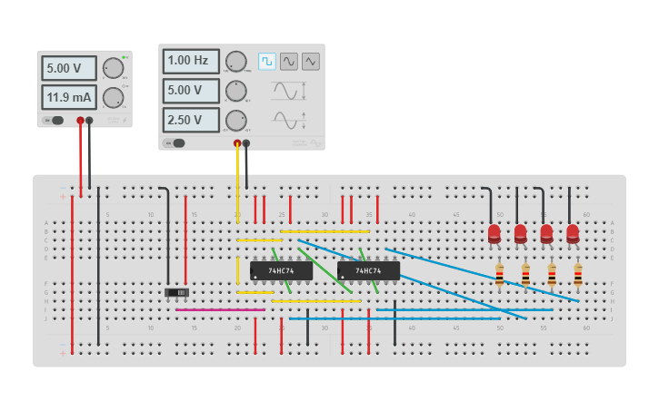 Circuit design Serial in parallel out shift registor - Tinkercad