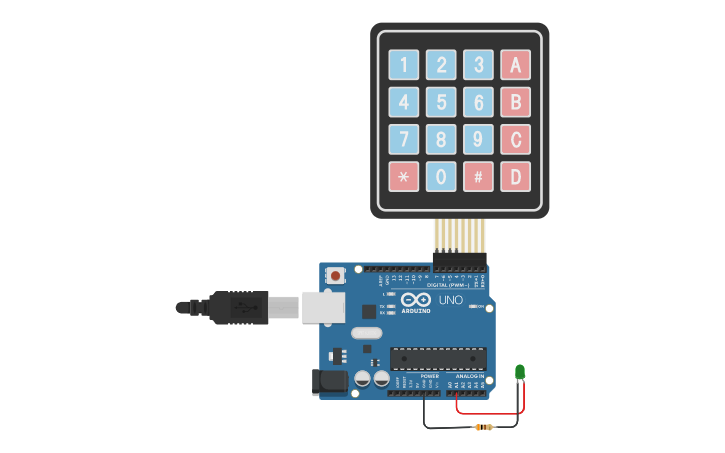 Circuit design LED ON OFF with Passwords - Tinkercad