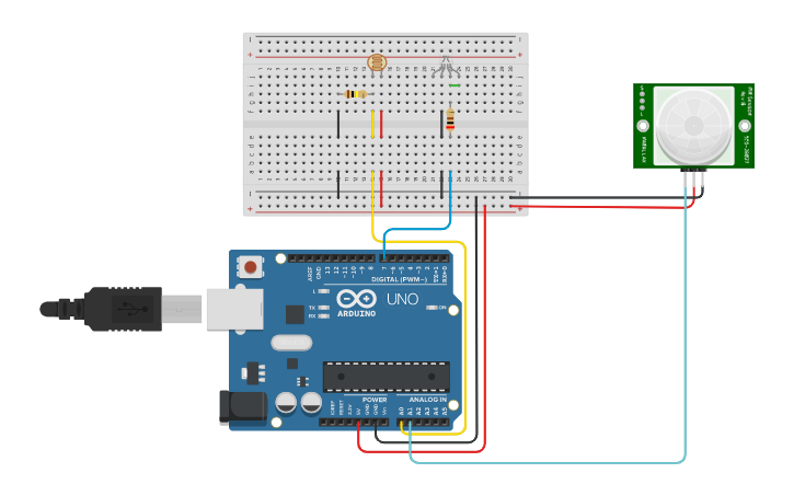Circuit design Smart street light - Tinkercad