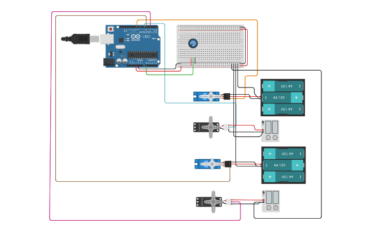 Circuit design Controle PWM - Servos | Tinkercad