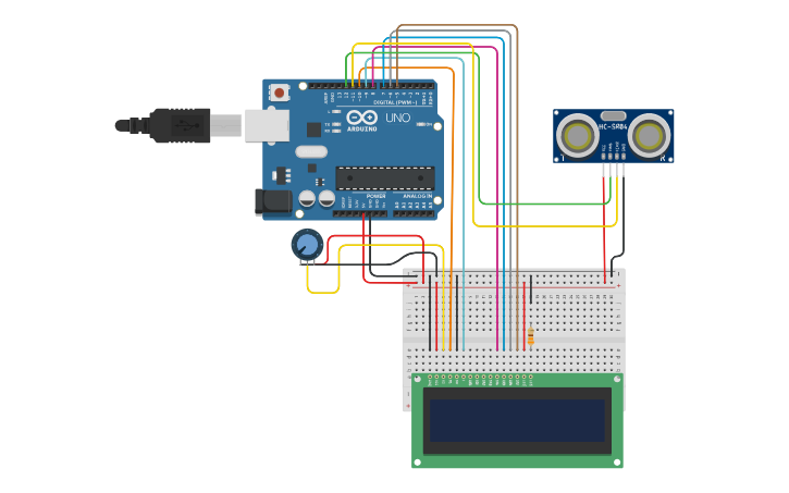 Circuit Design Ultrasonic Distance Measurement On Screen Tinkercad