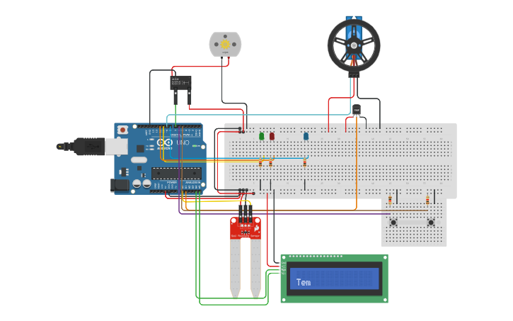 Circuit design Control riego automático/manual opcional. - Tinkercad