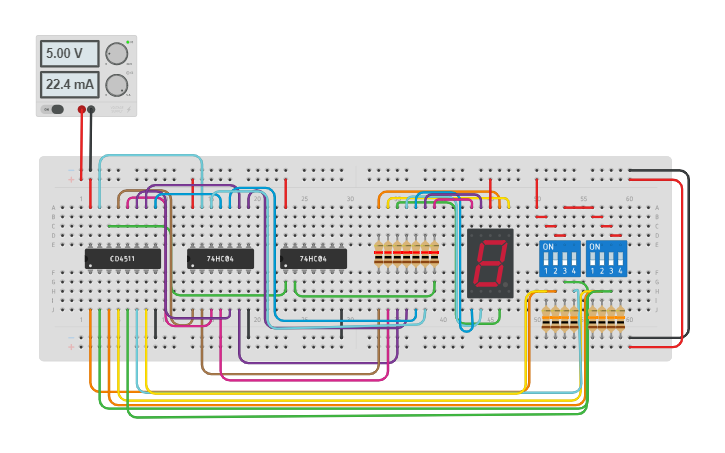 Circuit design Decodificadores 7447/7448/CD4511 - Tinkercad