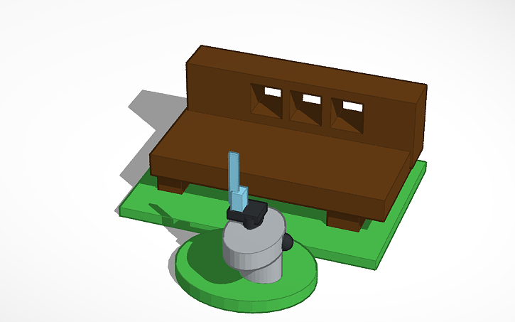 3D design bench with water fountian in front - Tinkercad
