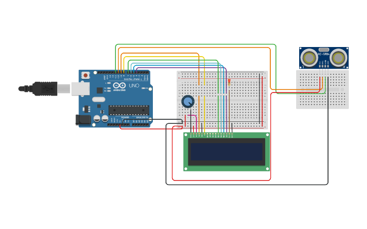 Circuit design Sensor Ultrasonik | Tinkercad