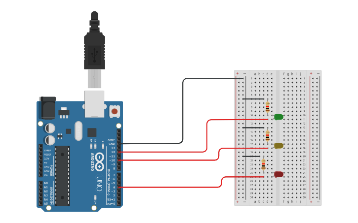 Circuit design traffic light - Tinkercad
