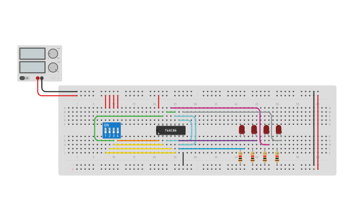 Circuit design gray to binary - Tinkercad