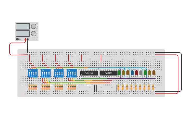 Circuit Design Sumador 8 Bits Tinkercad