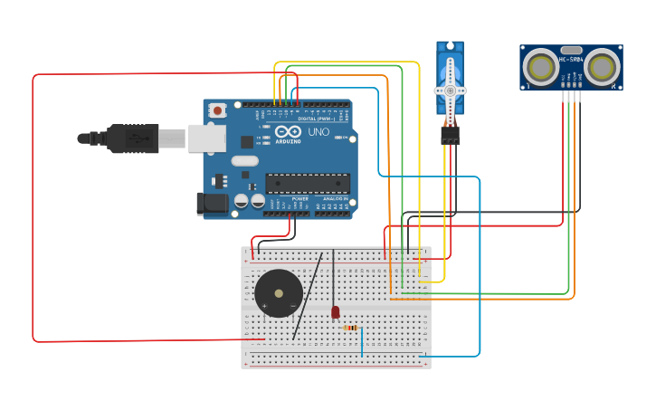 Circuit Design Radar Using Ultrasonic Sensor And Servo Motor Tinkercad
