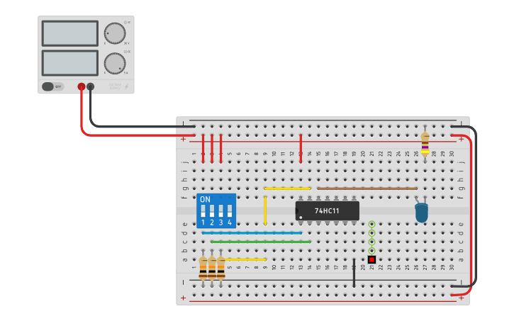 Circuit design Circuito integrado 7411 Pull down | Tinkercad
