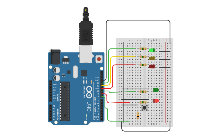 Circuit design 아두이노 신호등제어 - Tinkercad