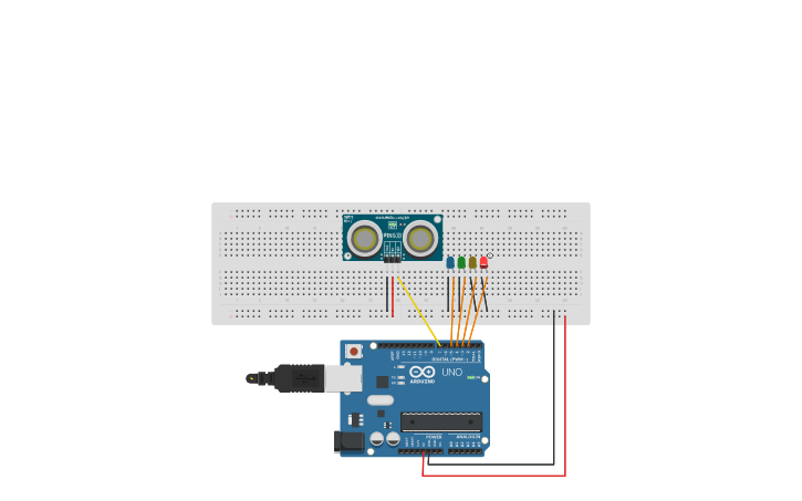 Circuit design Ultrasonic sensor - Tinkercad