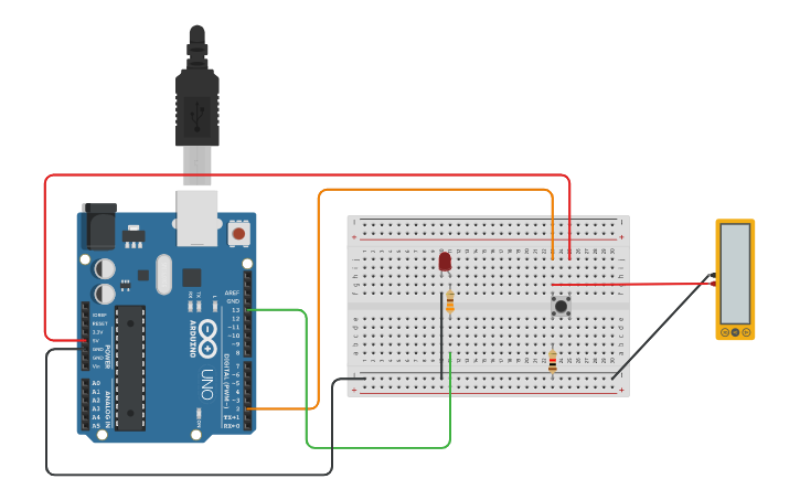 Circuit design Attivazione LED Pulsante | Tinkercad