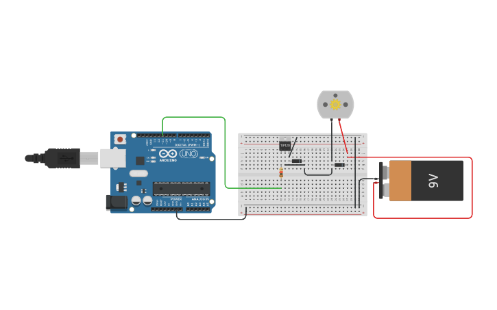 Circuit design Motor TIP120 - Tinkercad
