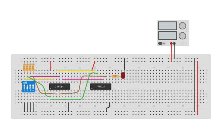 Circuit design Compuerta logica- Encender led entrada 0100 | Tinkercad
