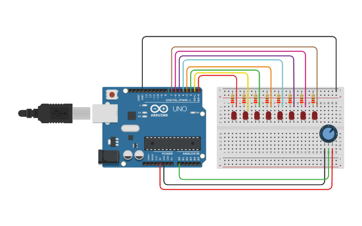 Circuit design 8 leds - Tinkercad