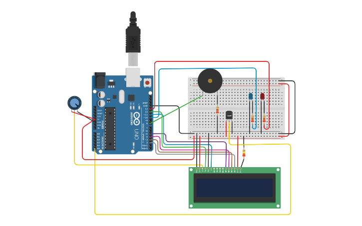Circuit design sensor de temperatura | Tinkercad